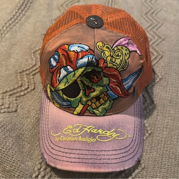 Ed Hardy | Accessories | Ed Hardy Kids Cap With Skull Design Orange And ...